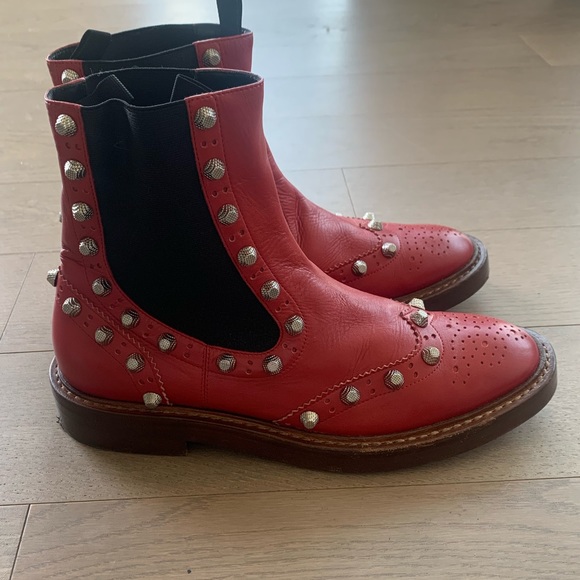 Shoes | Balenciaga Red Leather Brogue Boots | Poshmark